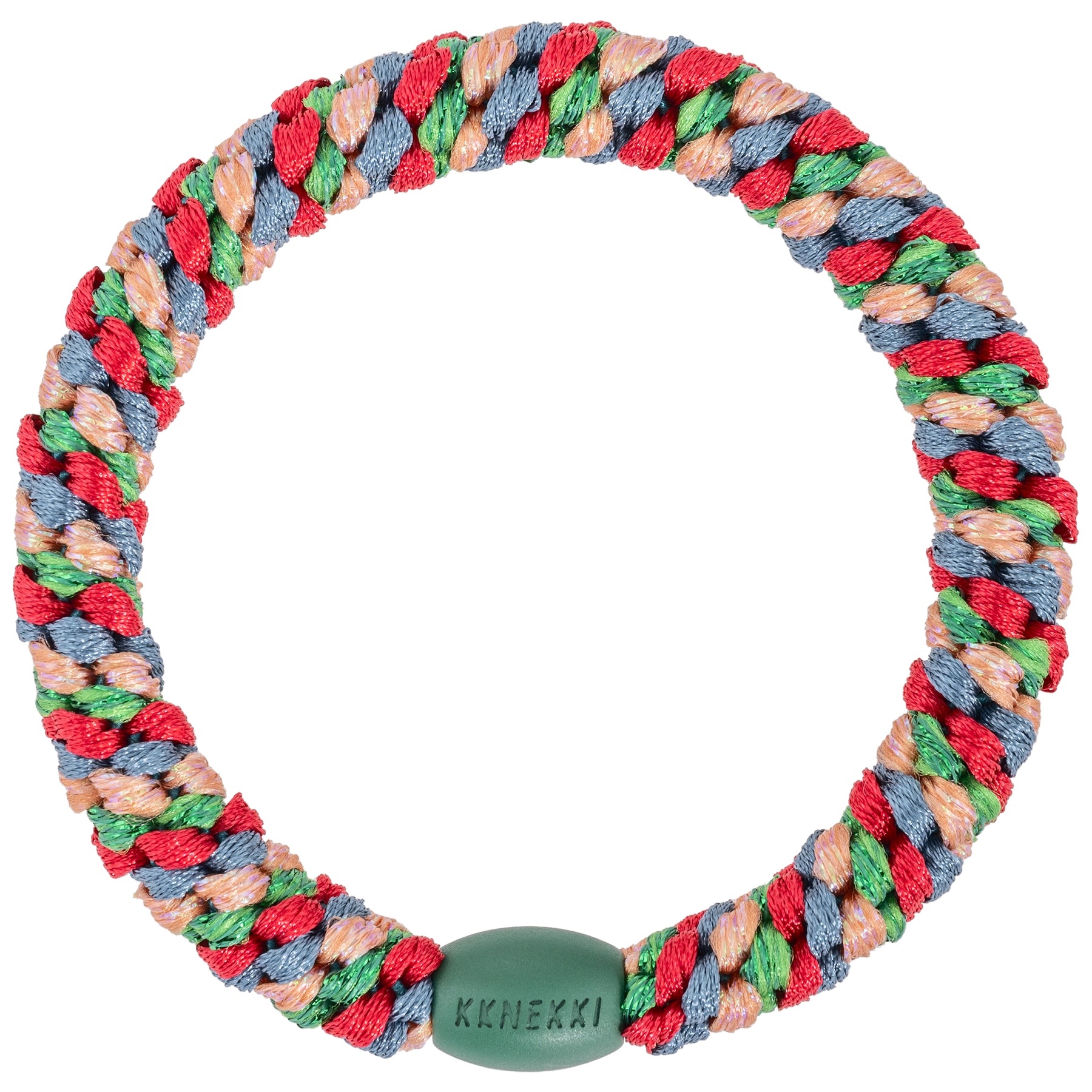 Woven hair bobble – red & green glitter mix – Pop and Flo